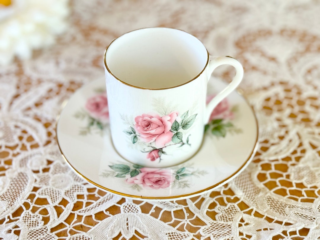 Harleigh England Espresso Pink Rose Cup and Saucer - Etsy