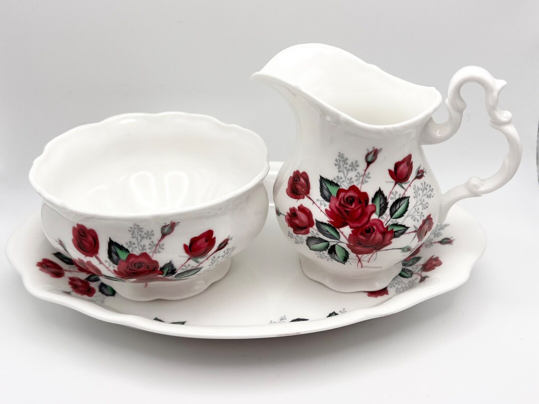 Royal Albert, Small Red Roses, Bone China, England, Sugar and Creamer ...