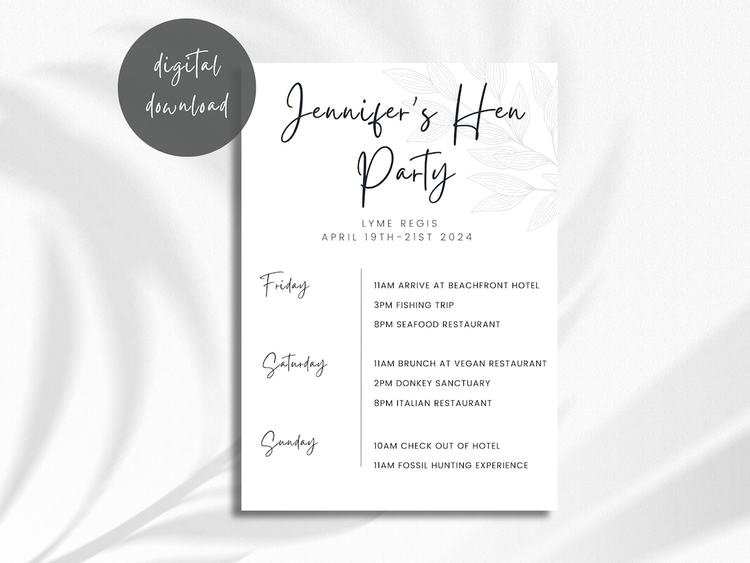 Hen Party Template Hen Do Template Itinerary Hen Party - Etsy