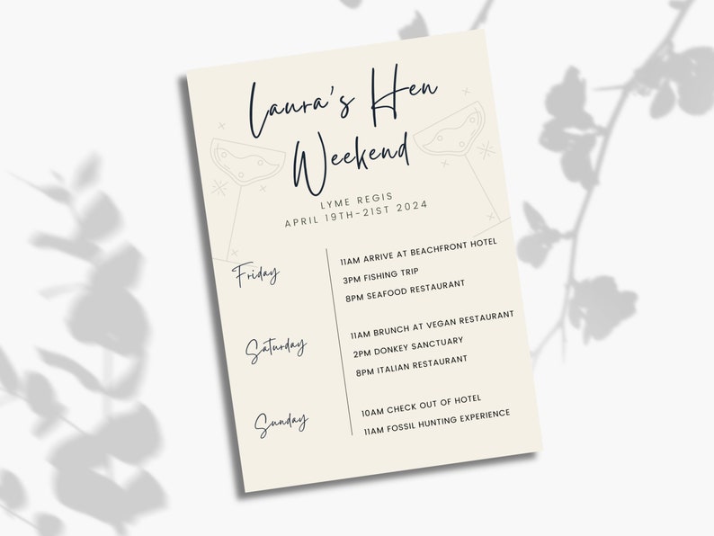 Hen Party Template, Hen Do Template, Itinerary, Hen Party Itinerary ...