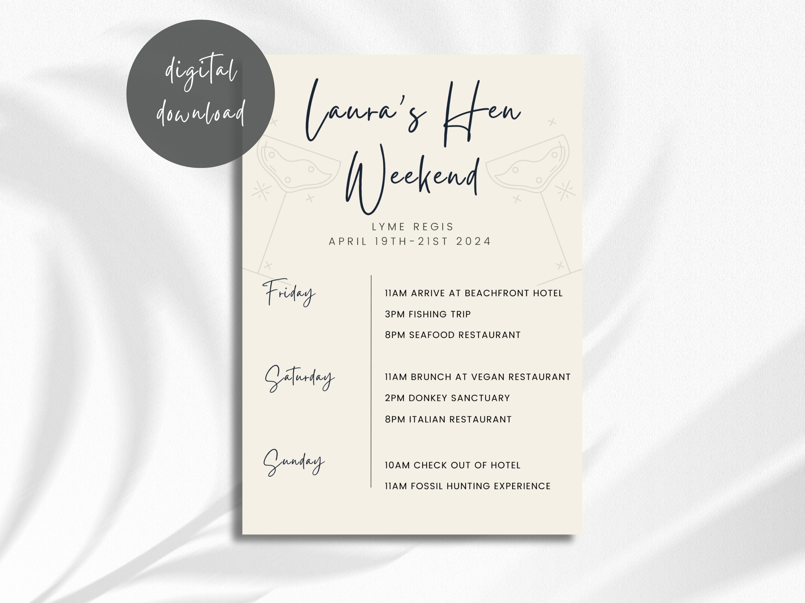 Hen Party Template, Hen Do Template, Itinerary, Hen Party Itinerary ...
