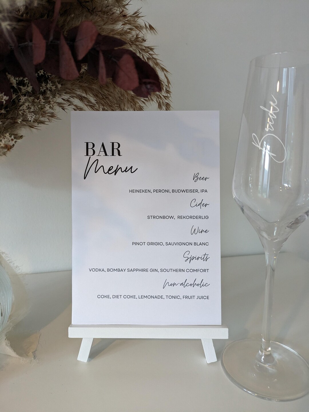 Bar Menu Wedding Sign, Modern Drink Menu Template, Minimalist Wedding ...