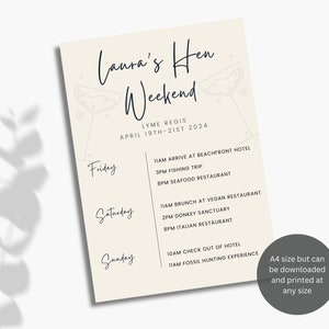 Hen Party Template, Hen Do Template, Itinerary, Hen Party Itinerary ...