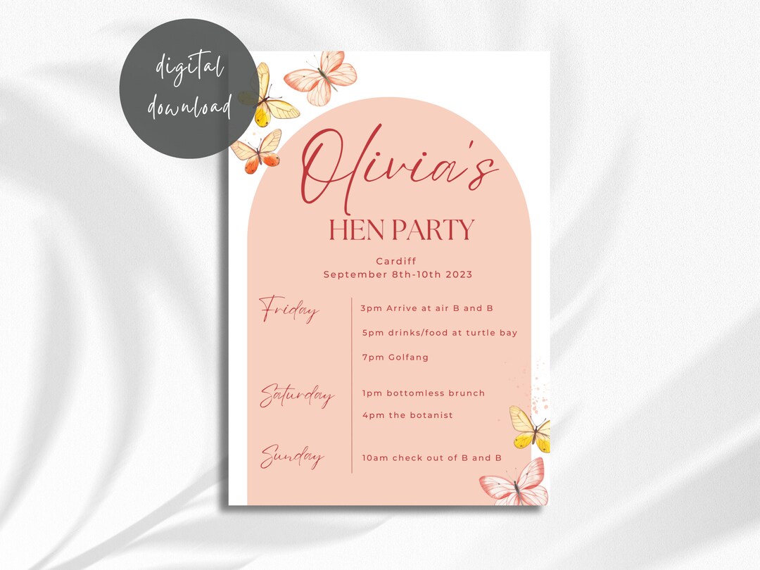 Hen Party Template, Hen Do Template, Itinerary, Hen Party Itinerary ...