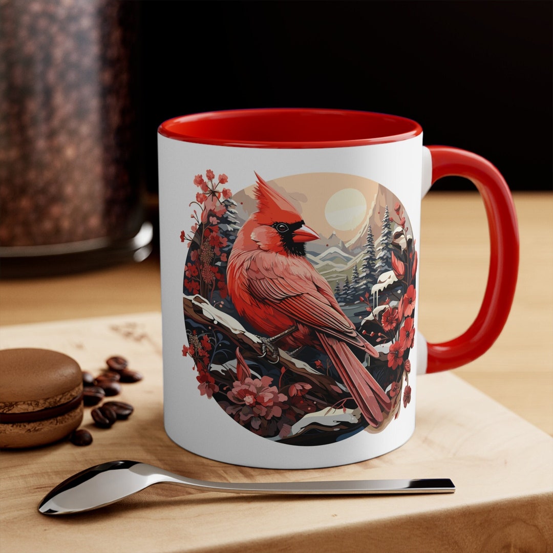 Winter Red Cardinal Mug | Northern Cardinal Tea Mug | Red and White ...