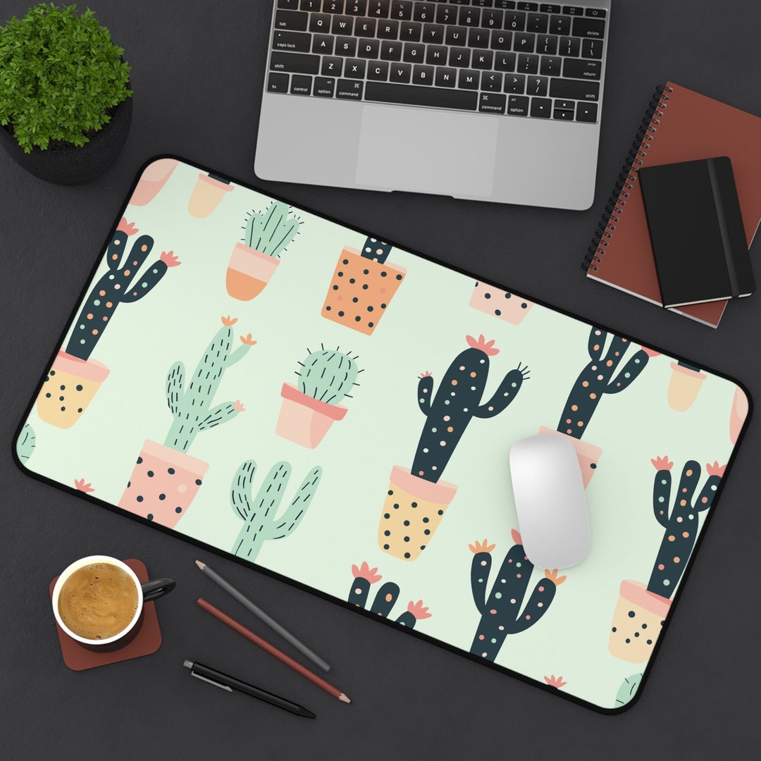 Green Cactus Desk Mat | Cute Plants Desk Mat | Large Aesthetic Mouse ...