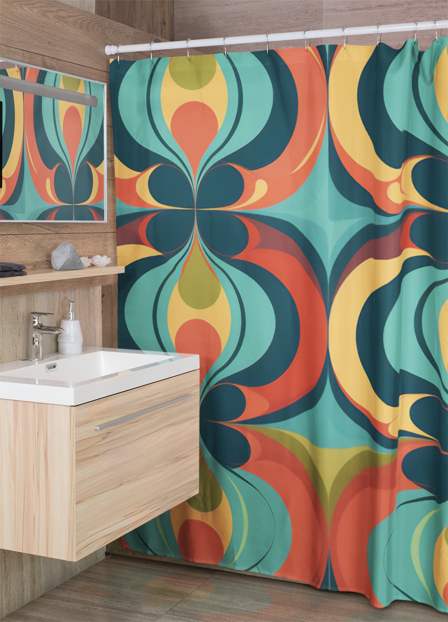 Mid Mod Shower Curtain 50s 60s Themed Shower Curtain Stylish Shower ...