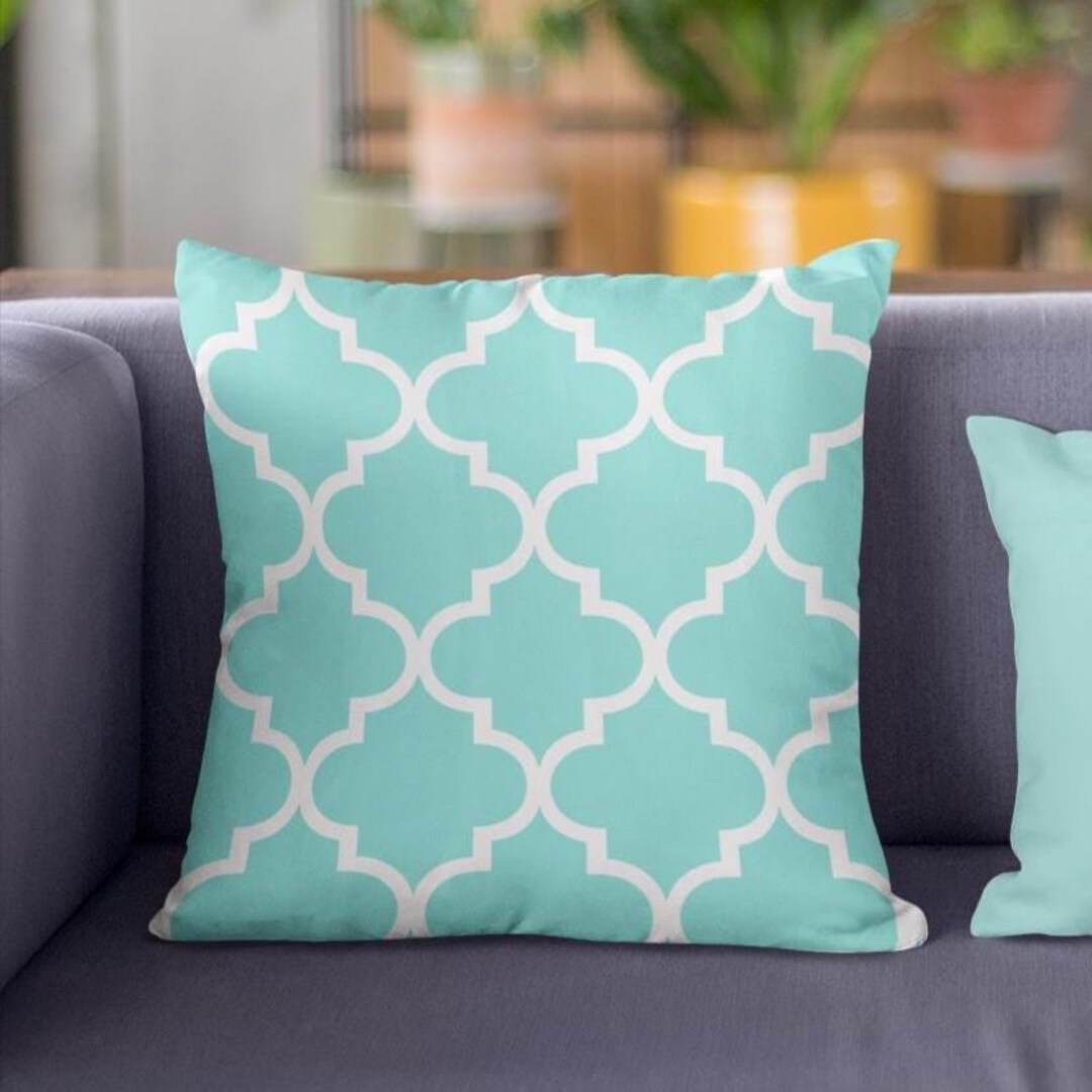 Turquoise Moroccan Pattern Outdoor Decorative Pillow - Blue Pool Decor ...