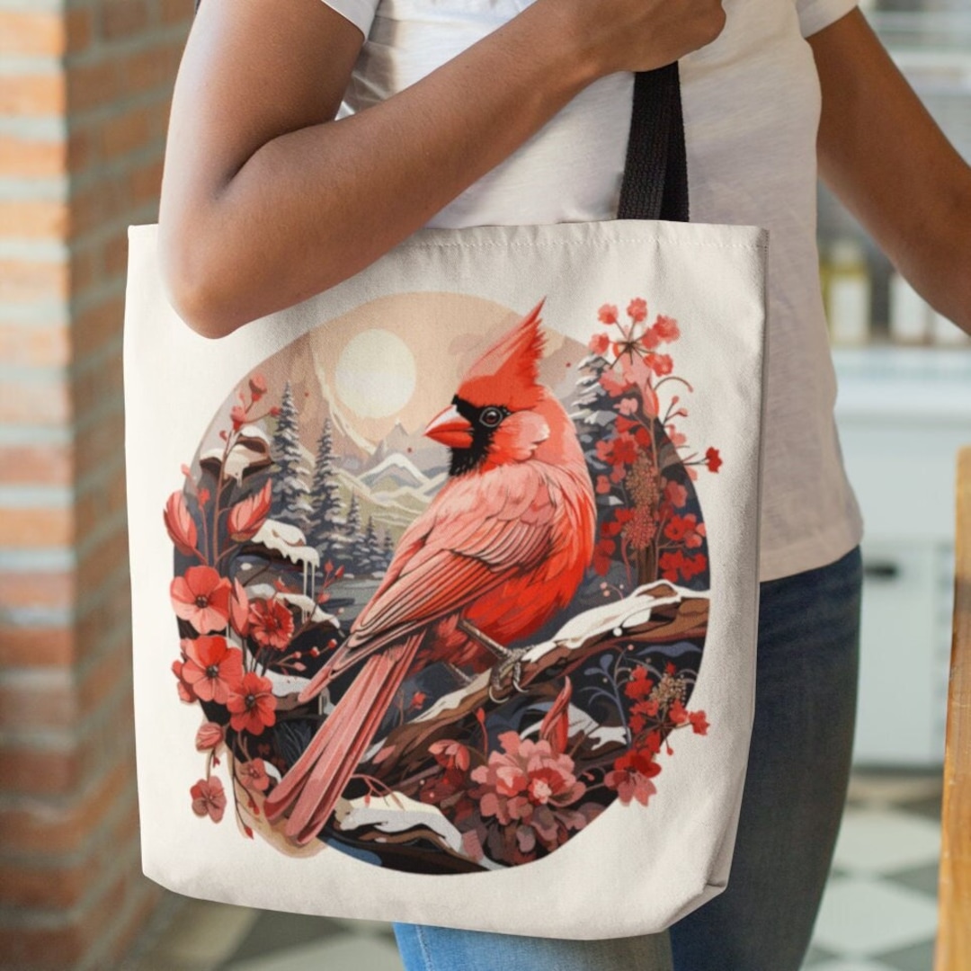 Winter Red Cardinal Bird Tote Bag | Three Different Sizes | Reusable ...