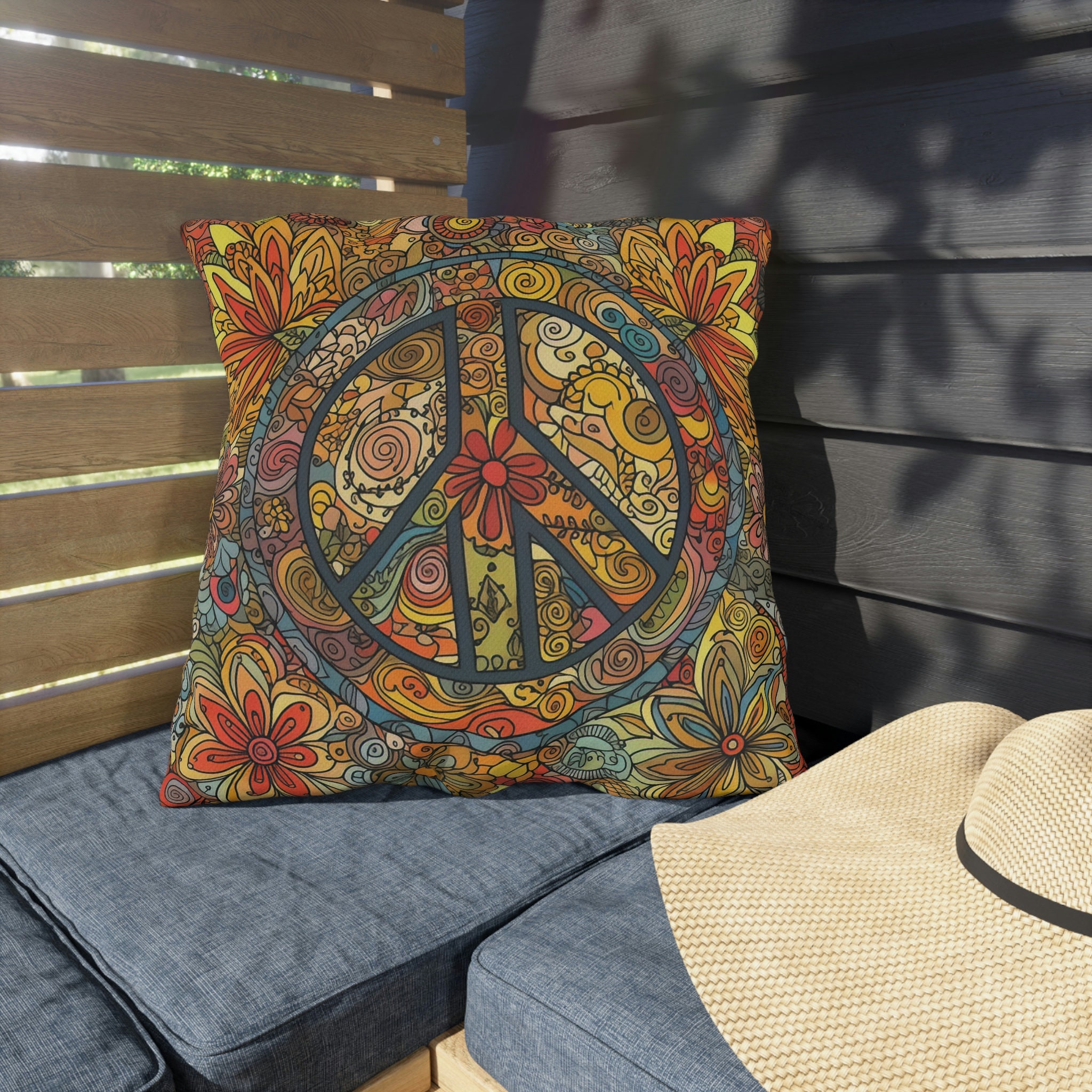 Floral Peace Sign Outdoor Decorative Throw Pillow Double Sided Print ...