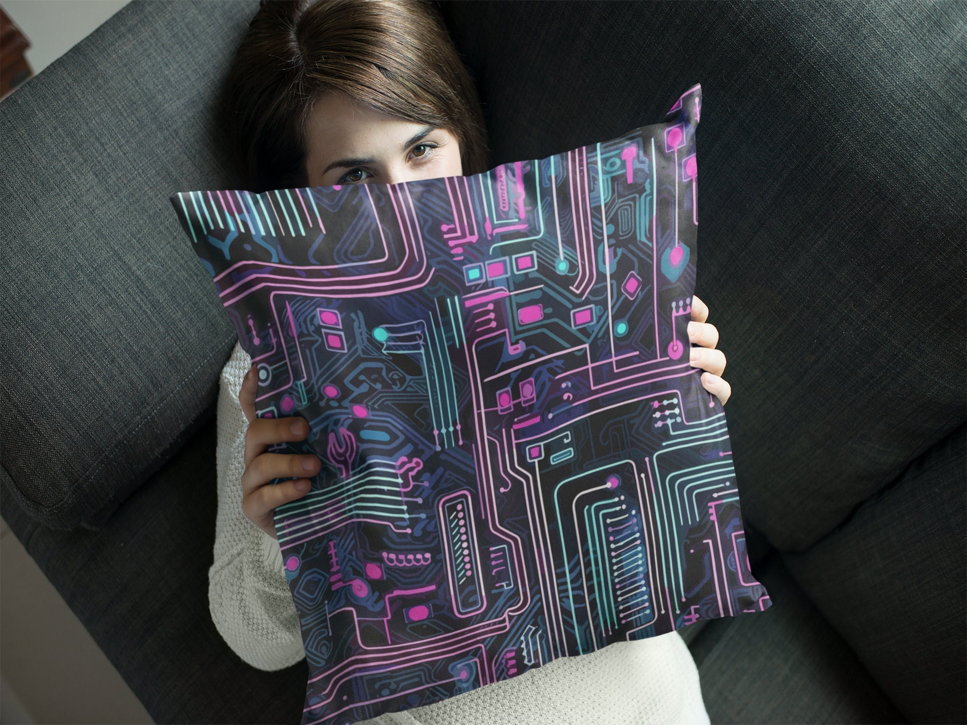 Neon Tech Nerd Throw Pillow | Computer Themed Home Decor Square Pillow ...
