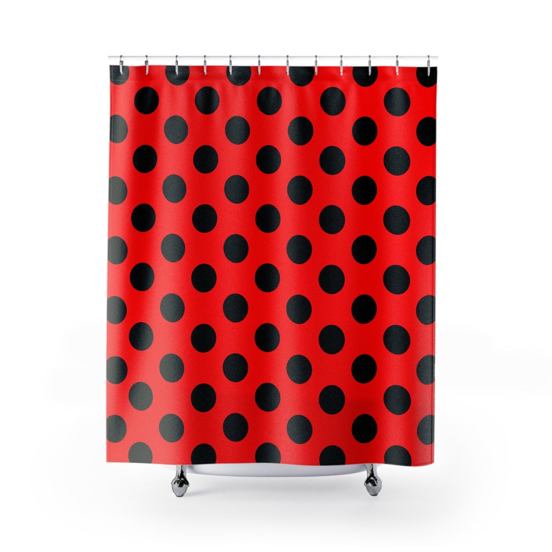 Red on Black Polka Dot Shower Curtain | Ladybug Shower Curtain ...