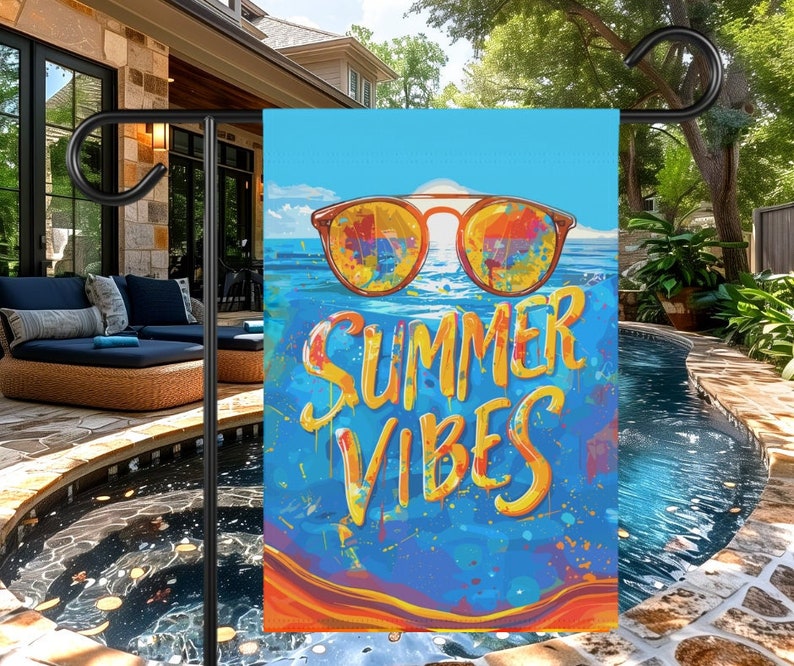Summer Vibes Pool Flag Tropical Beach House Pool Flag Fun Pool Side ...