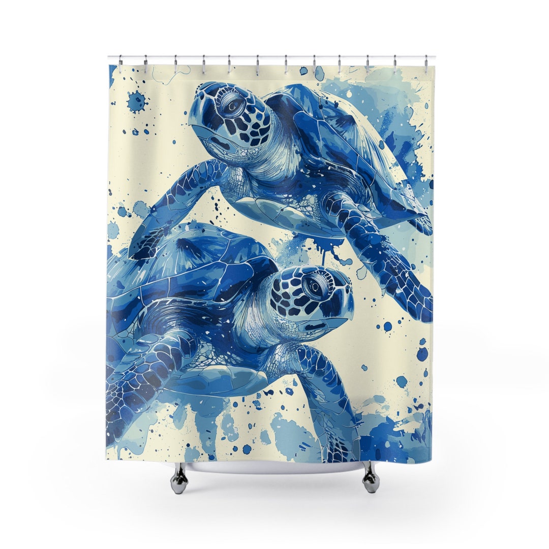 Blue Sea Turtles Shower Curtain | Nautical Sea Life Shower Curtain ...