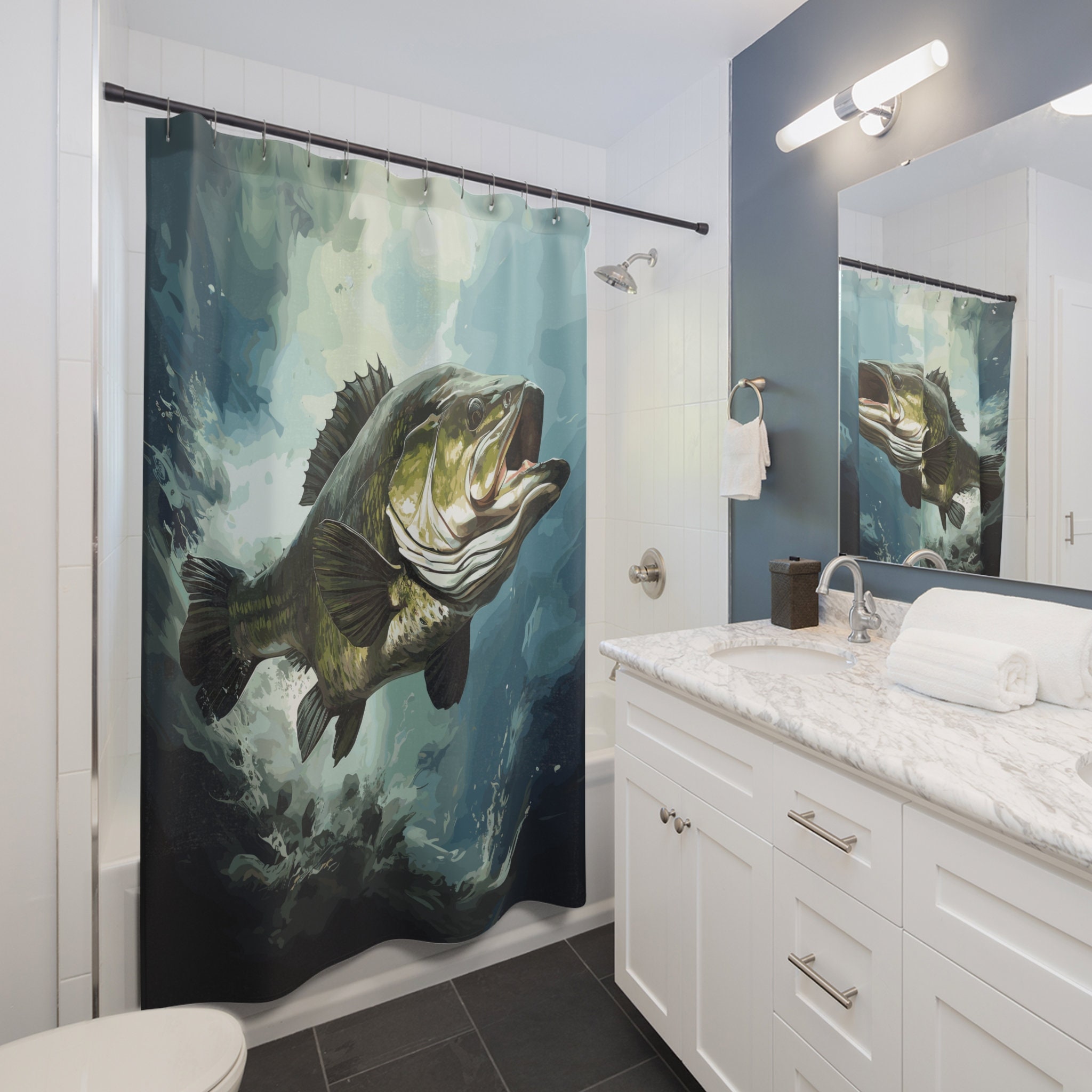 Largemouth Bass Shower Curtain Freshwater Fish Style Shower - Etsy