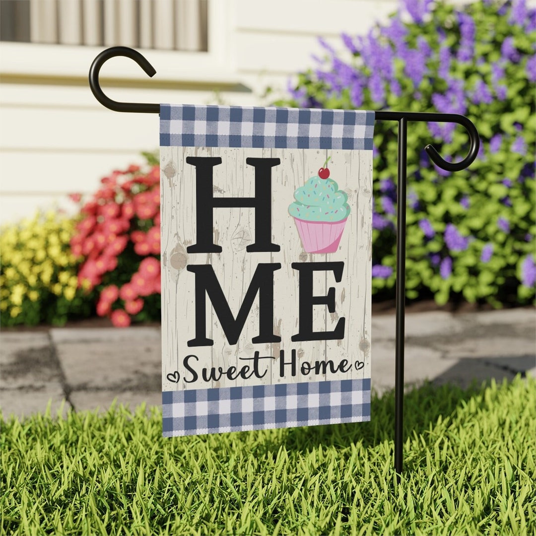 Blue Plaid Home Sweet Home Welcome Flag | Farmhouse Rustic Welcome Flag ...