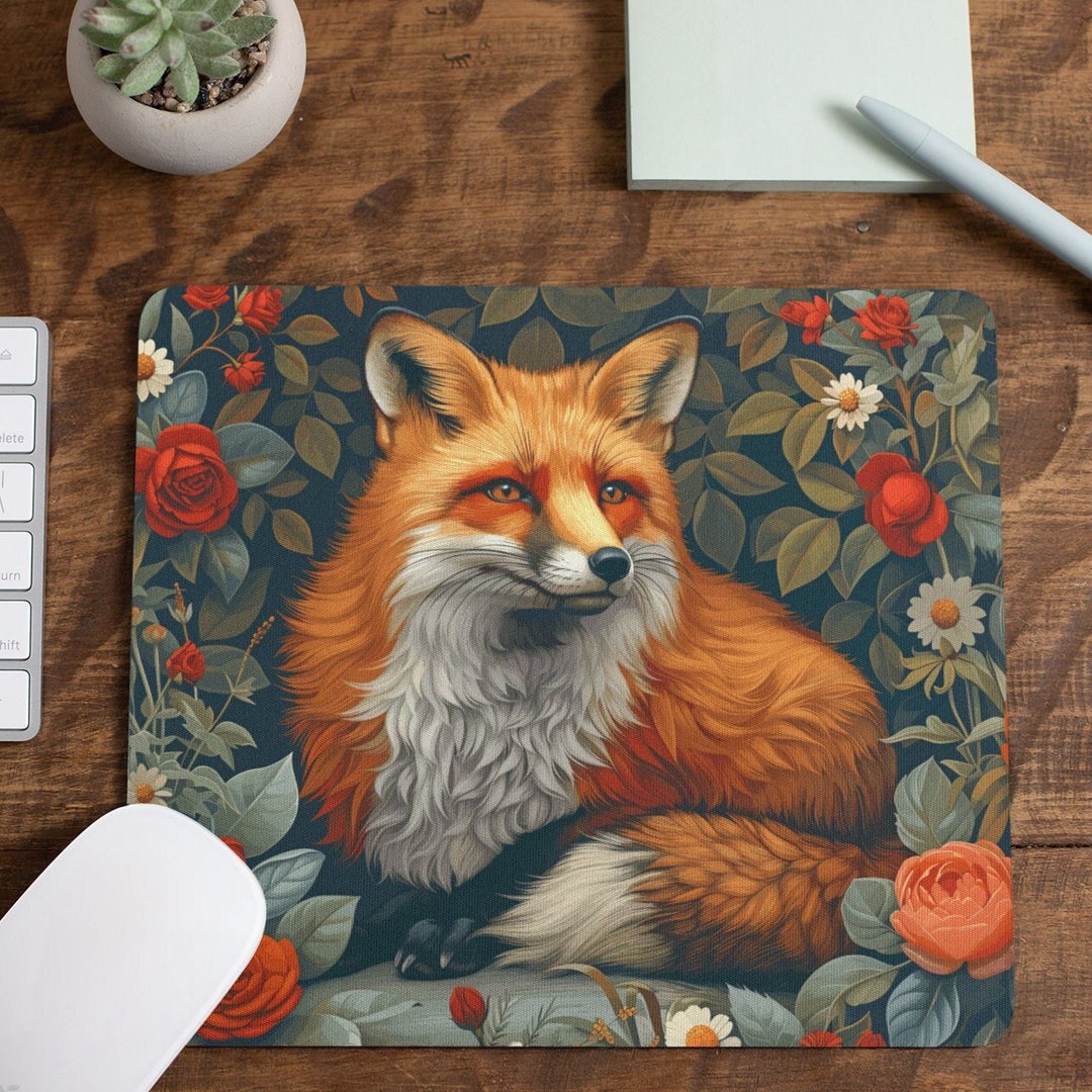 Red Fox and Roses Mousepad | New Office Mouse Pad | Cool Print | Fun ...