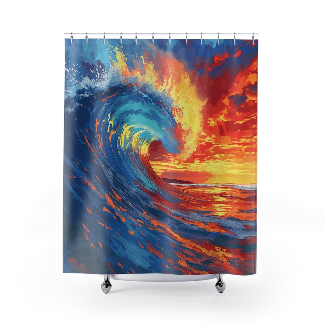 Surfer Sunrise Shower Curtain | Barrel Wave Surfing Shower Curtain ...
