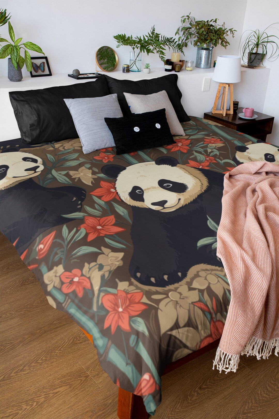 Pandas in Bamboo Duvet Cover King, Queen Sizes Cute Panda Bear Bedroom ...