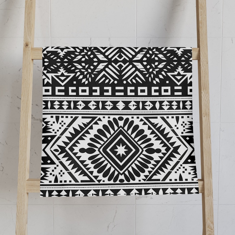 Intricate Aztec - Black and White Hand Towel - Soft Polyester and ...