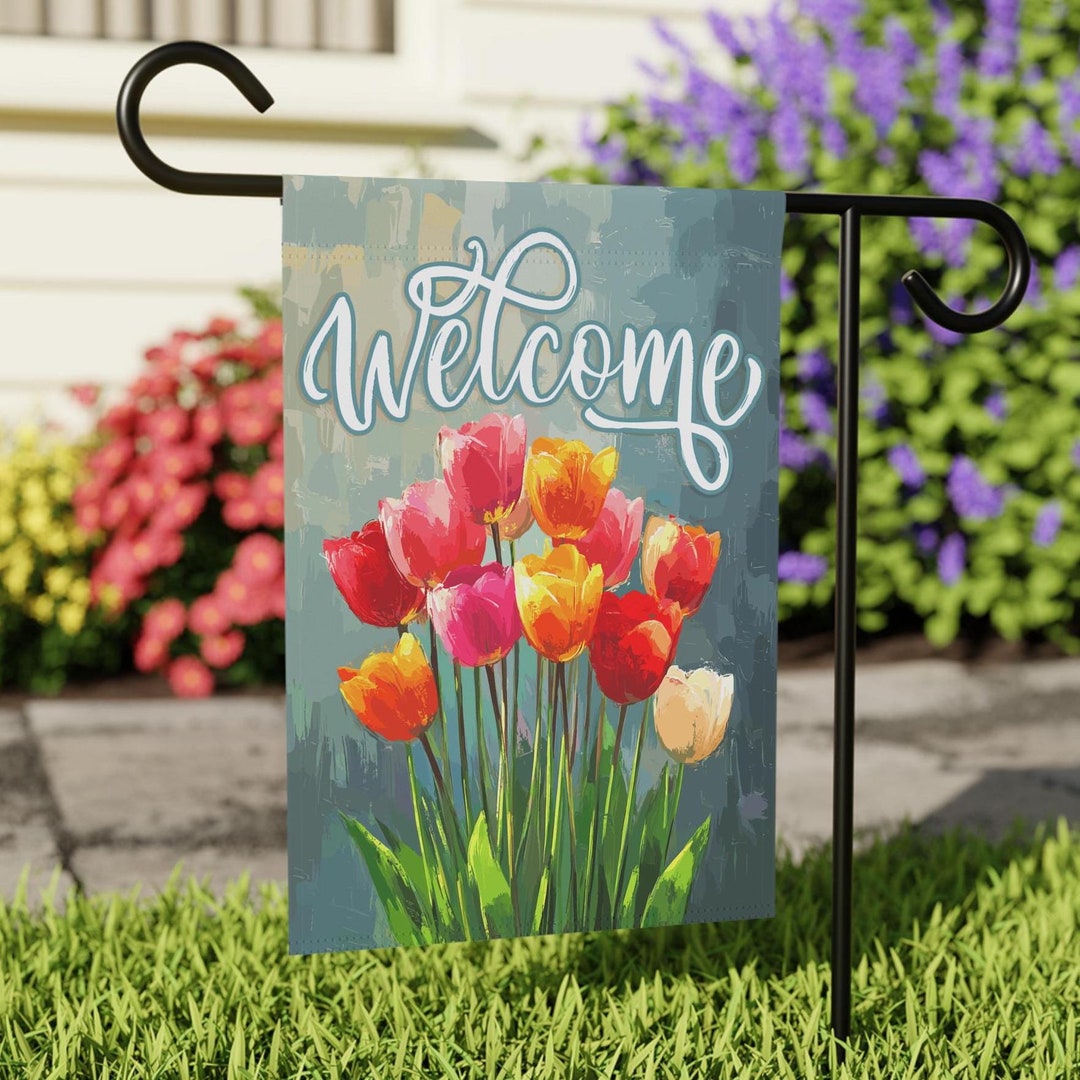 Tulip Abstract Art Garden Flag | Colorful Floral Welcome Flag ...