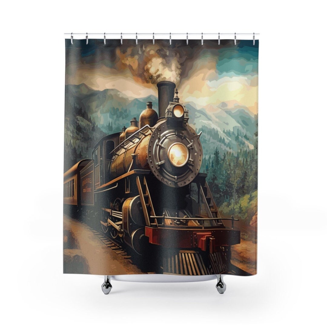 Locomotive Shower Curtain | Train Enthusiast Shower Curtain | Rail ...