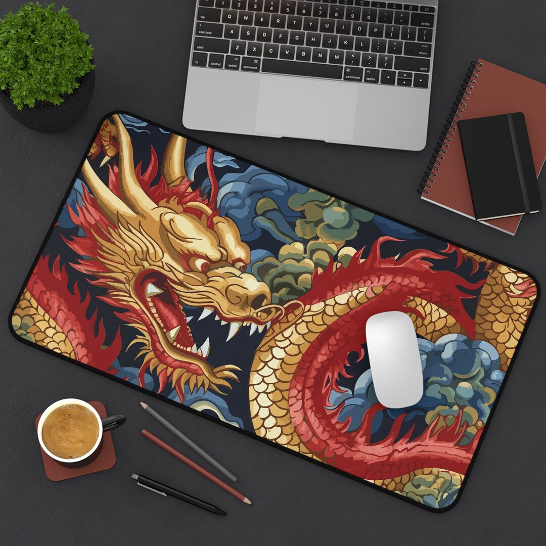 Royal Dragon Desk Mat | Wood Dragon Mat | Large Aesthetic Mouse Pad ...