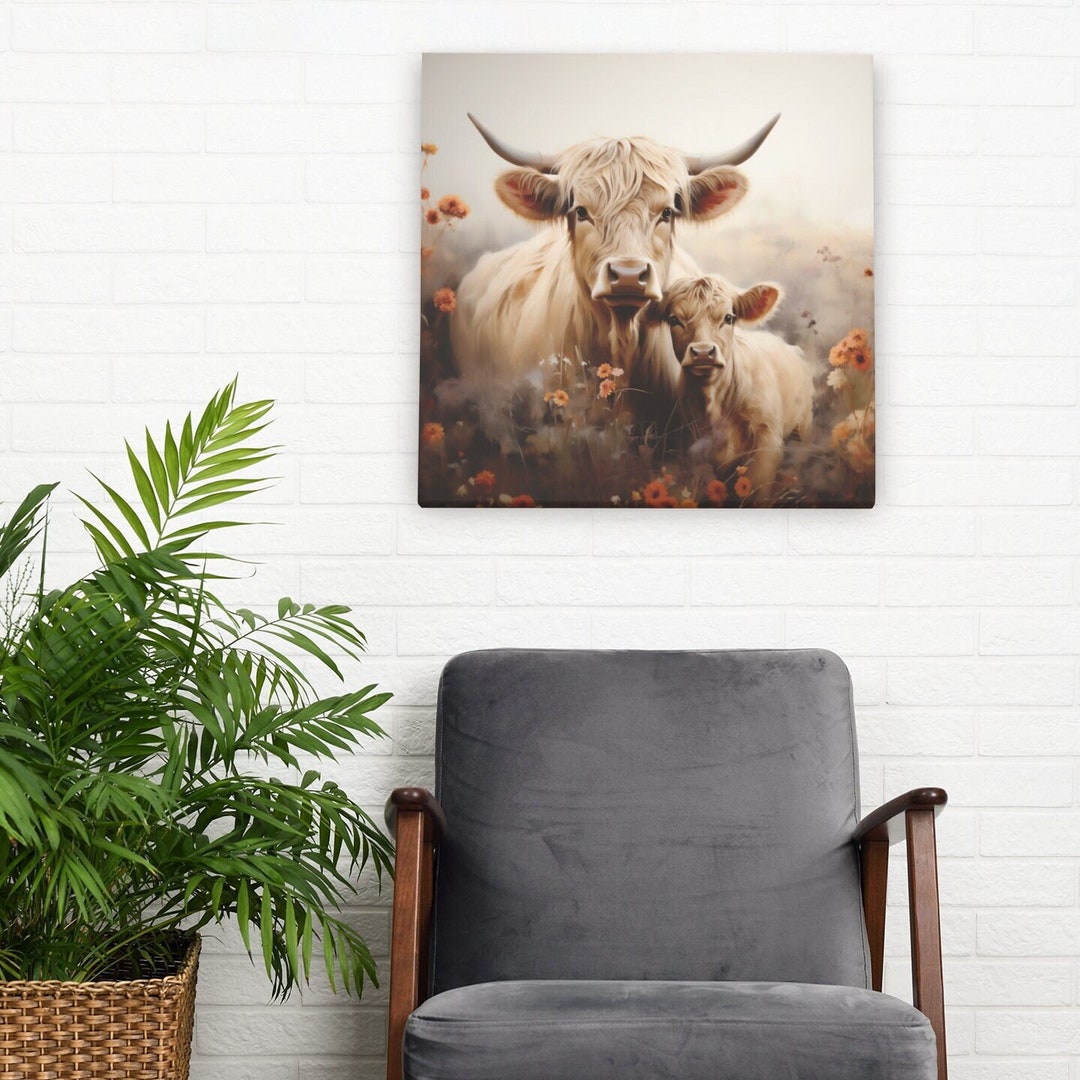 Highland Cattle Canvas Watercolor Home Wall Art Scottish Style Home ...