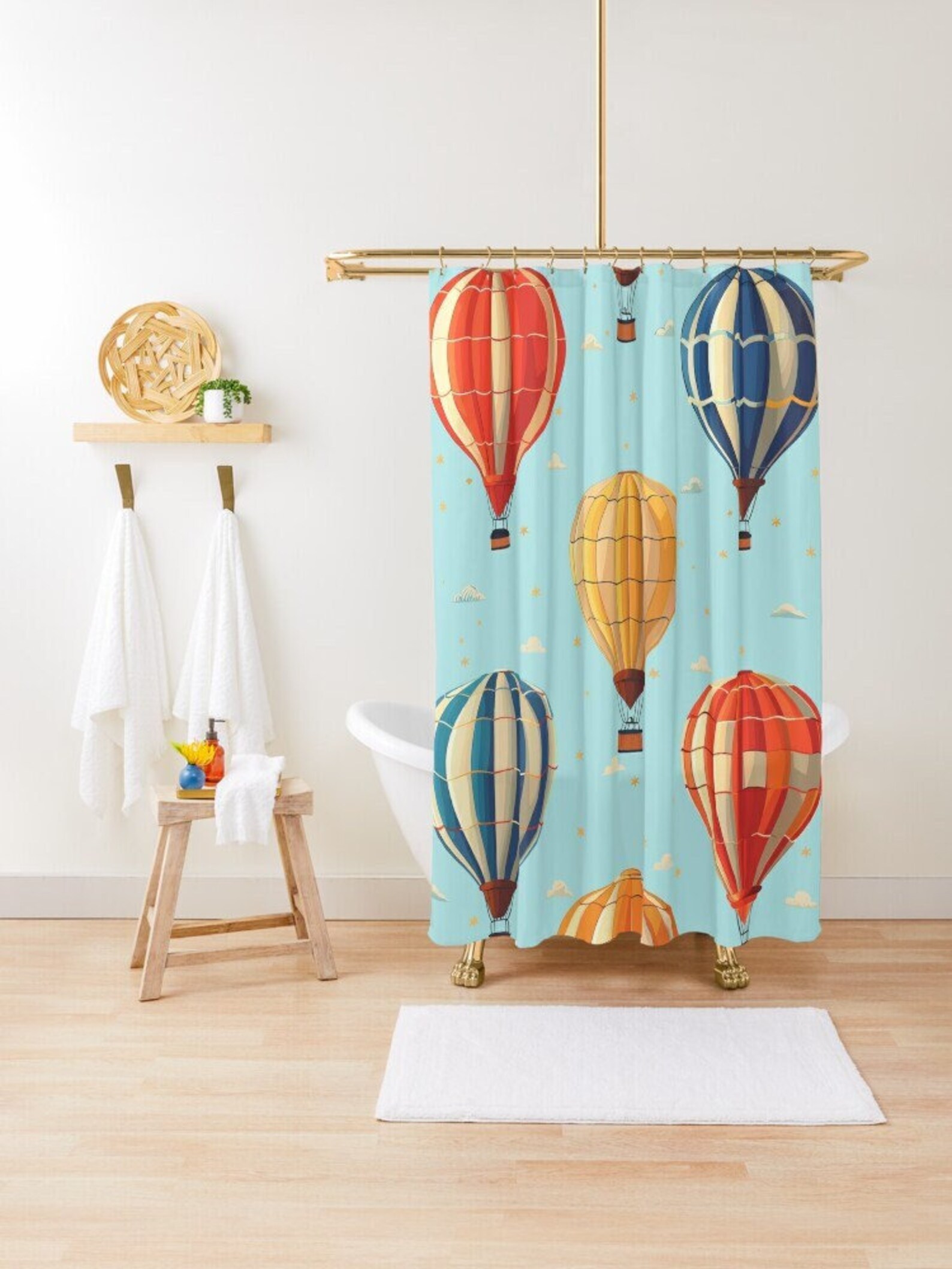 Hot Air Ballons Shower Curtain Fun Sky Blue Shower Curtain Home