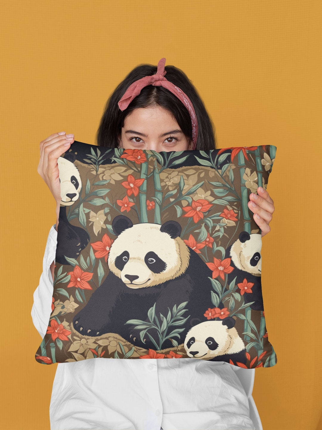 Pandas in Bamboo Throw Pillow | Cute Panda New Home Decor Square Pillow ...