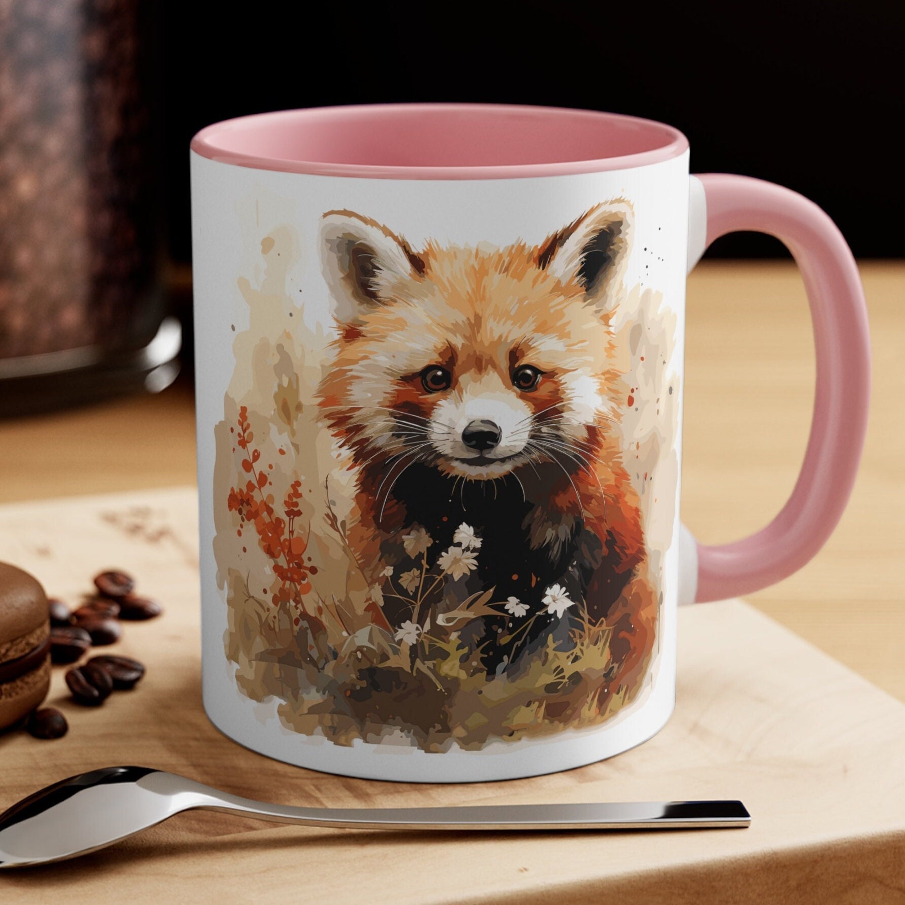 Cute Red Panda Watercolor Mug Fun Red Panda Art Mug Black or Pink ...