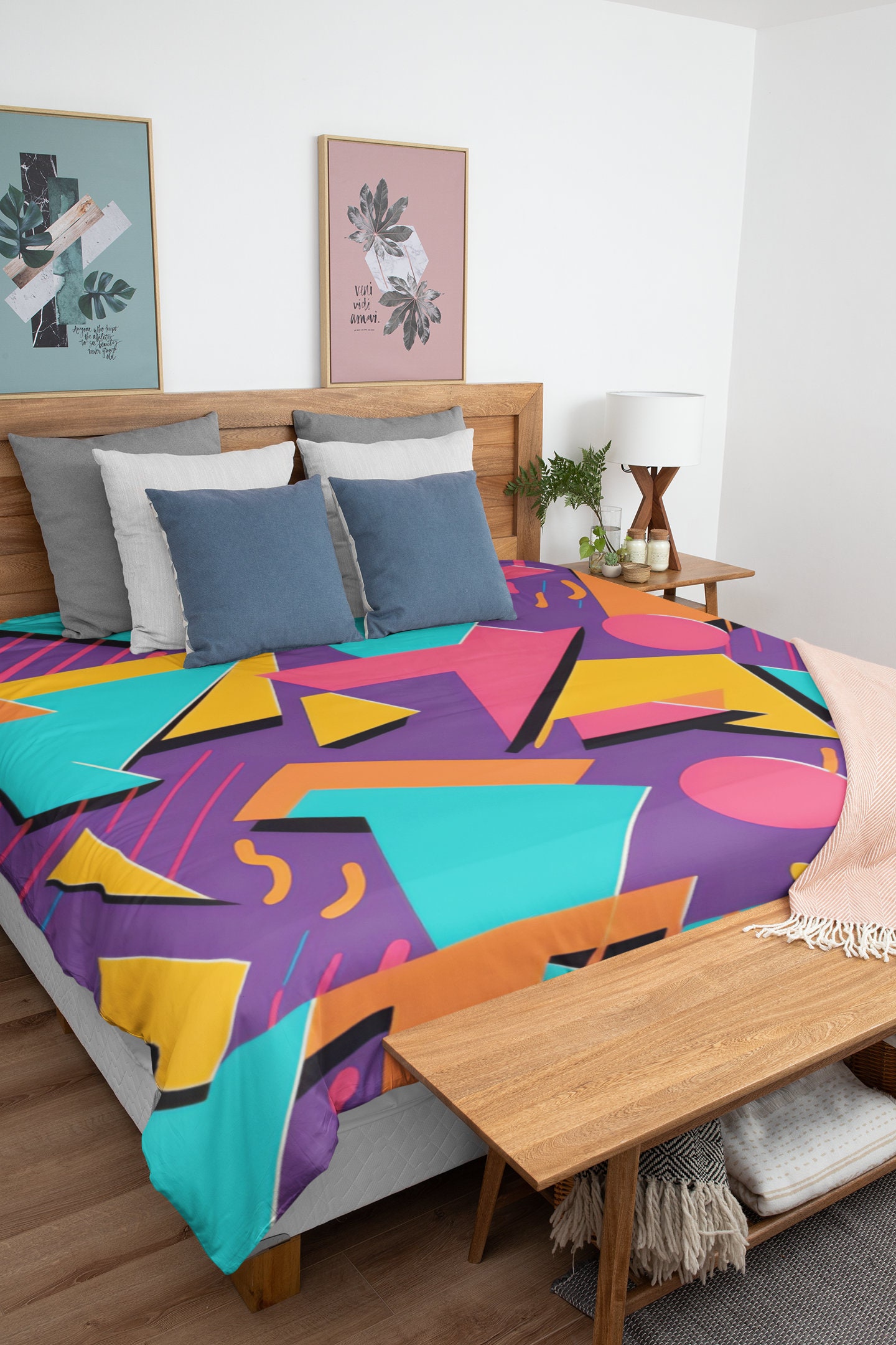 Retro 90s Print Duvet Cover King, Queen Sizes Vintage Print Bedroom ...