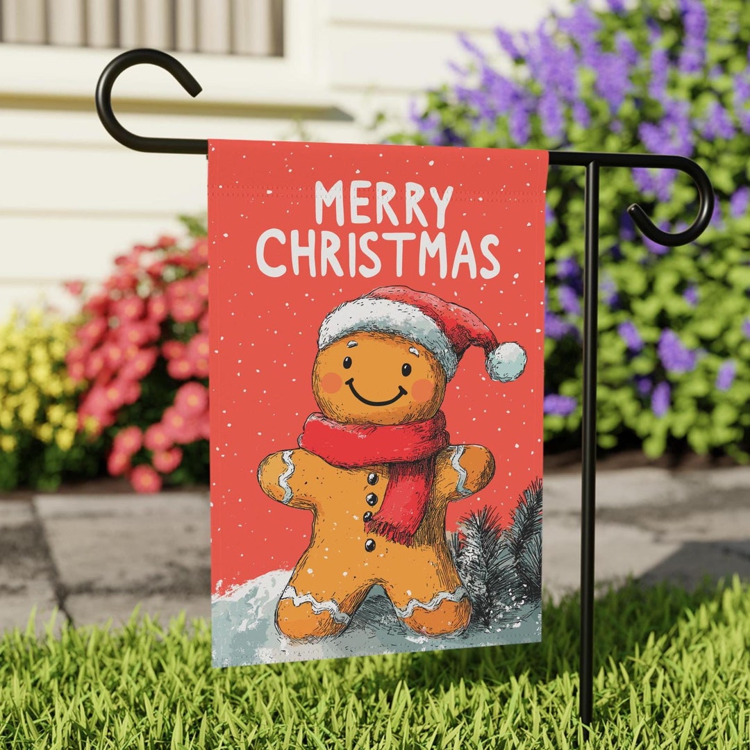 Cute Gingerbread Man Welcome Flag | Christmas Garden Flag | Holiday ...