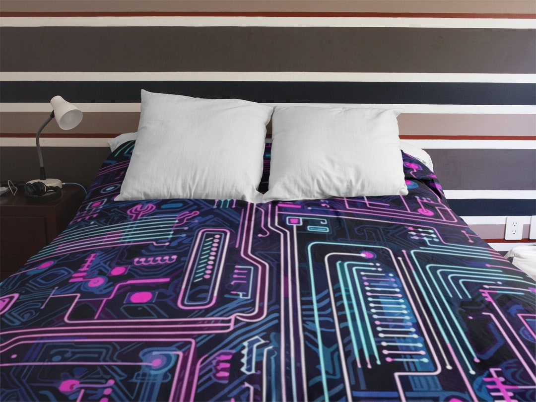 90s Tech Nerd Duvet Cover King, Queen Sizes Computer Themed Bedroom ...