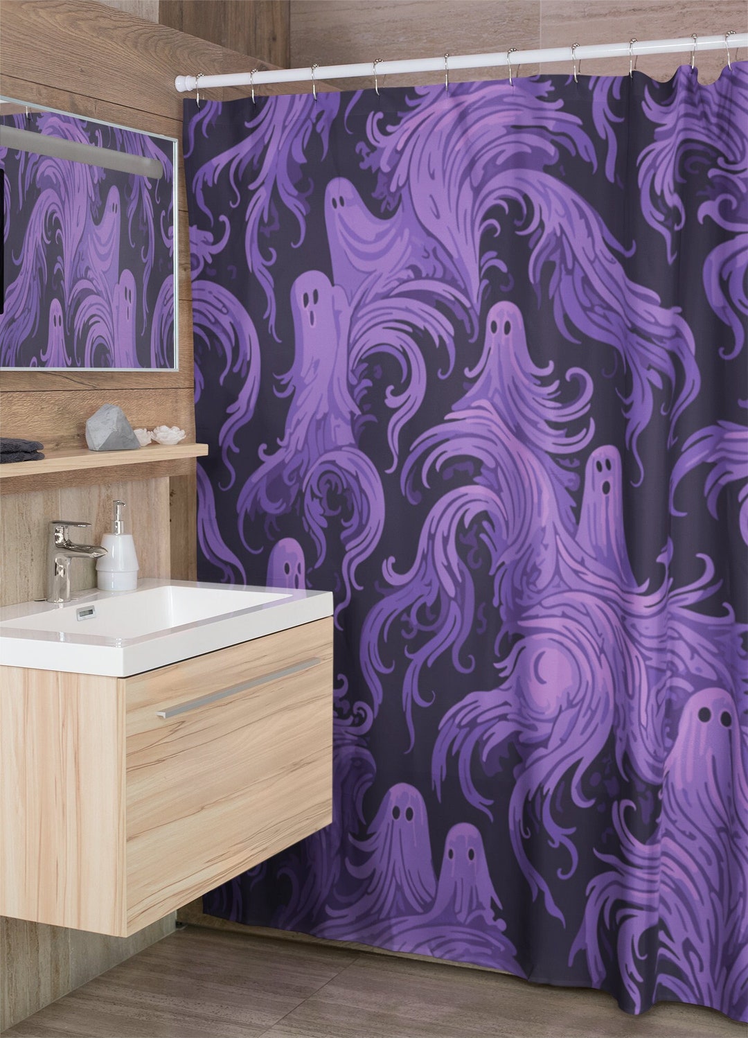 Purple Ghost Shower Curtain | Halloween Shower Curtain | Haunted House ...