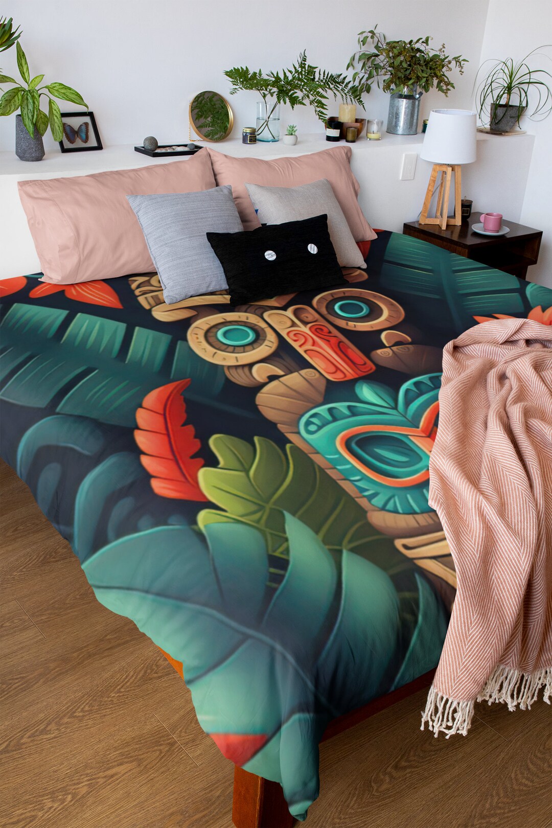 Island Tiki Duvet Cover | King, Queen Sizes | Tiki Room Decor Duvet ...