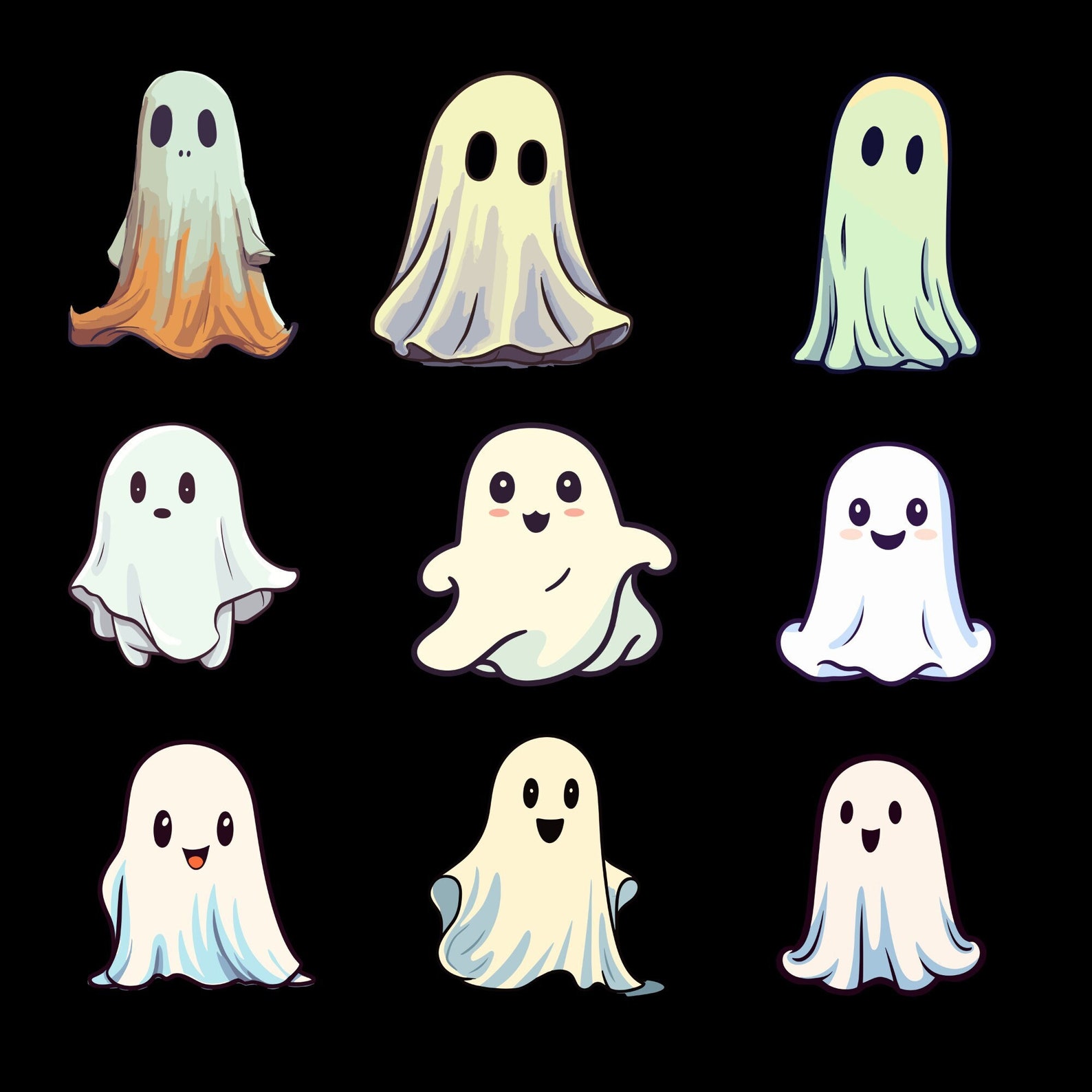 Kawaii Ghosts SVG + PNG Cricut Bundle, Fun Halloween Horror Cartoons ...