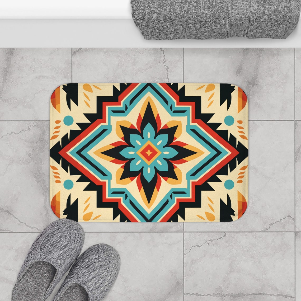 Beige Southwestern Memory Foam | Microfiber Bath Mat for Bathroom ...