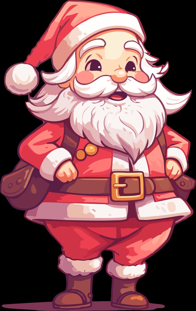 Kawaii Santa Clipart Bundle, 12 PNG + SVG Files, Transparent Background ...