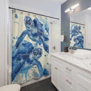 Blue Sea Turtles Shower Curtain | Nautical Sea Life Shower Curtain ...