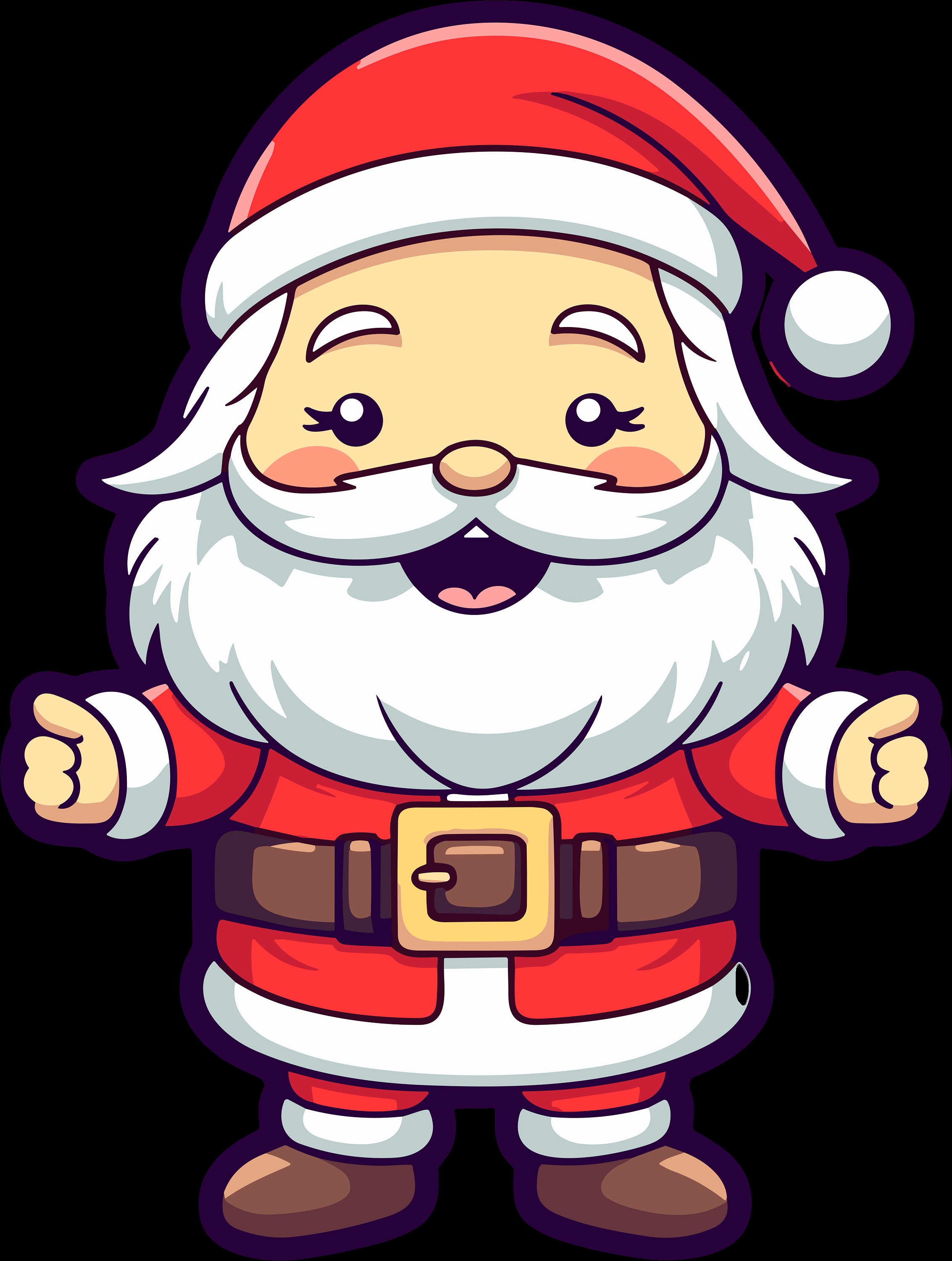 Kawaii Santa Clipart Bundle, 12 PNG + SVG Files, Transparent Background ...
