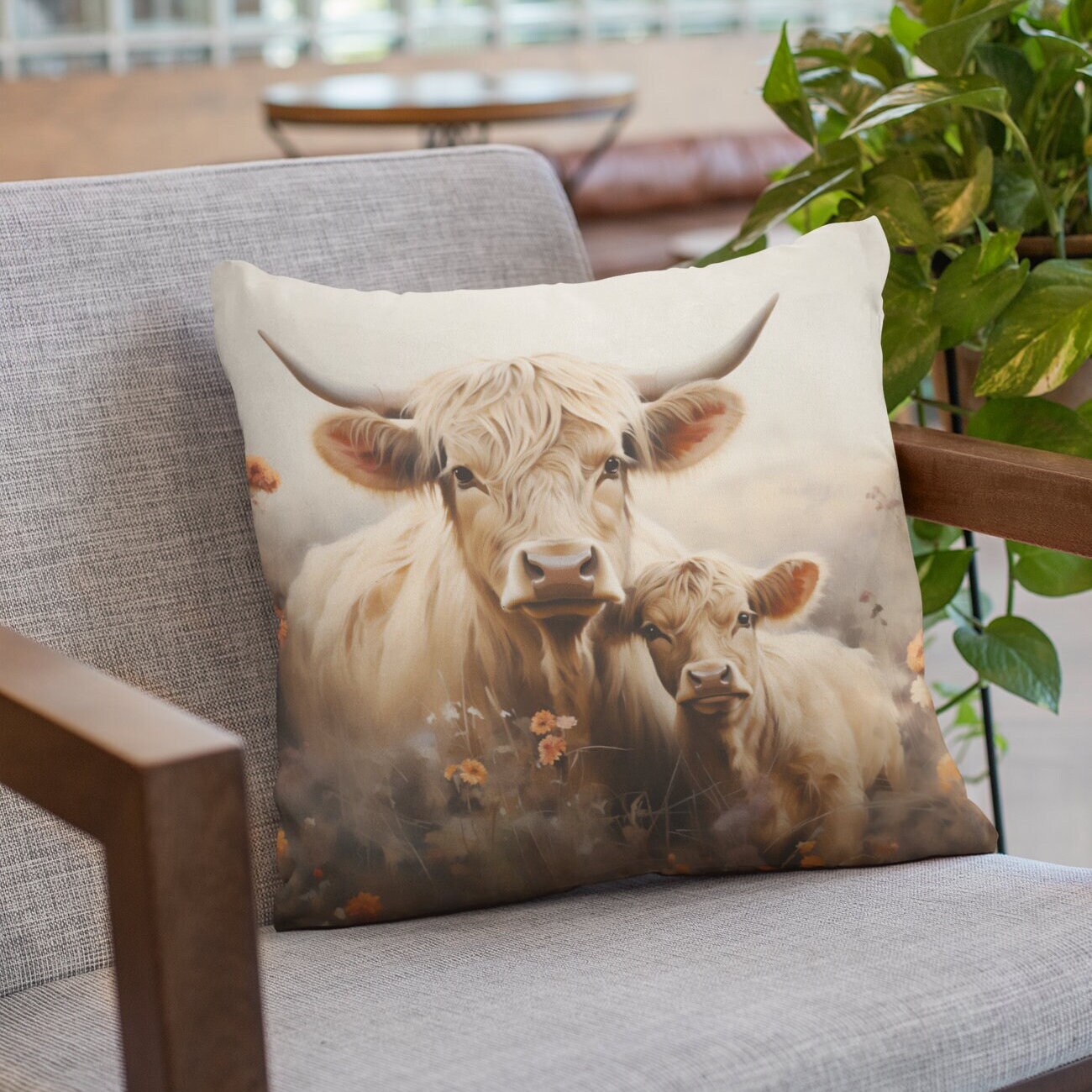 Highland Cow Throw Pillow Cover Country Boho Home Decor Pillow Cover ...