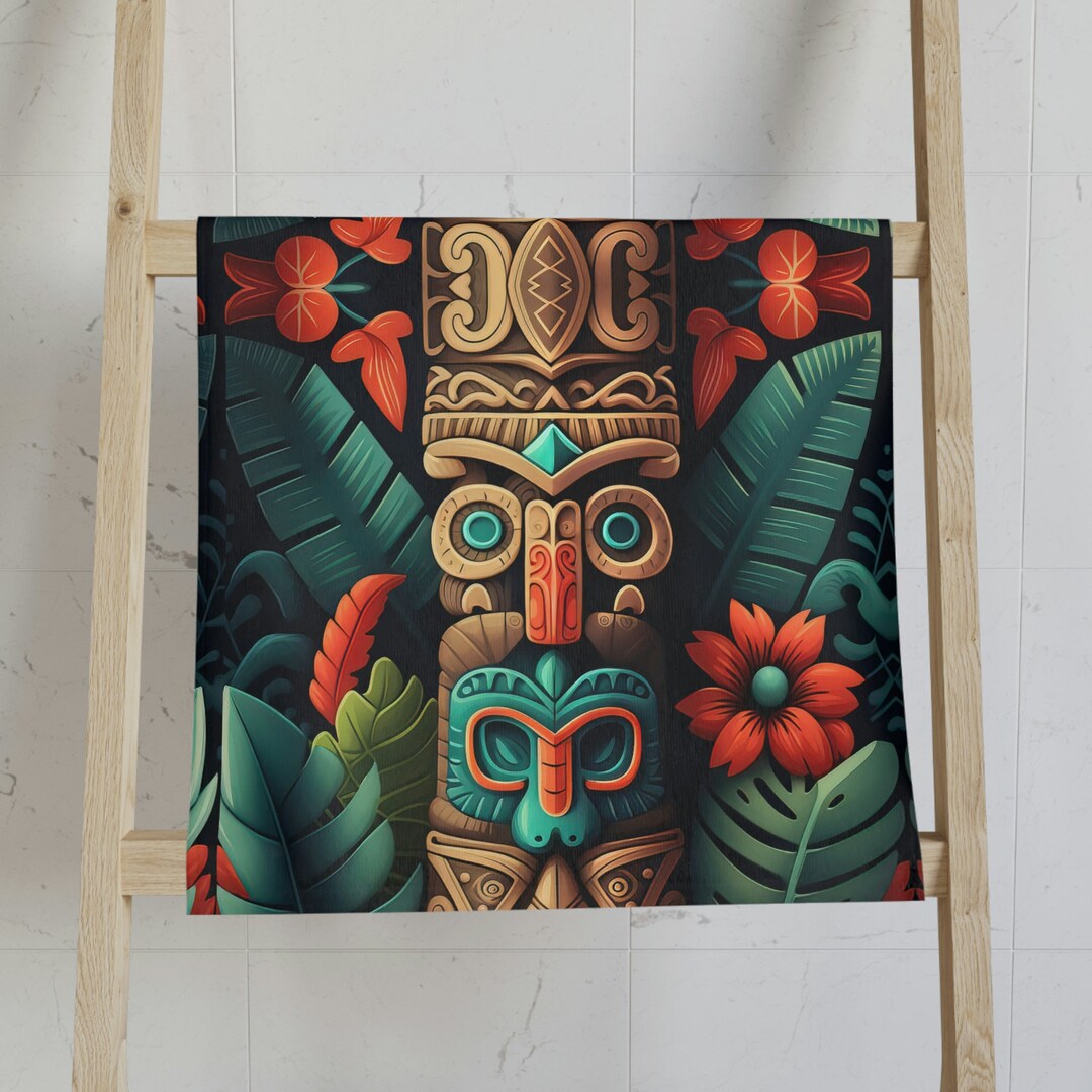 Tiki Bar Totem Hand Towel - Soft Polyester and Cotton Blend, Kitchen ...