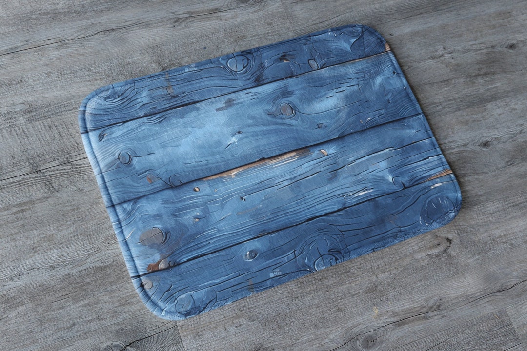 Rustic Blue Memory Foam Mat | Wood Grain Navy Microfiber Bath Mat for ...