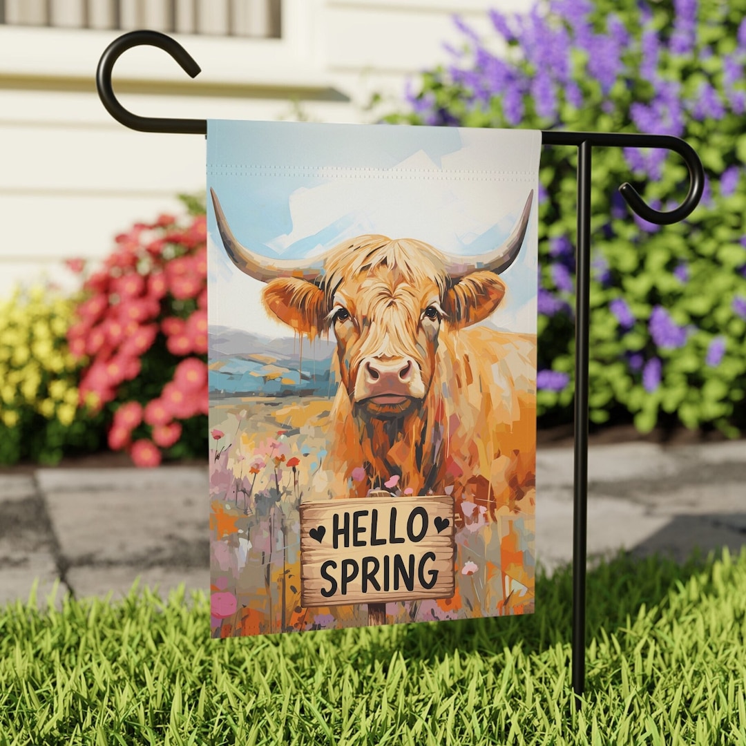 Highland Cattle Welcome Flag | Spring Season Art Garden Flag ...