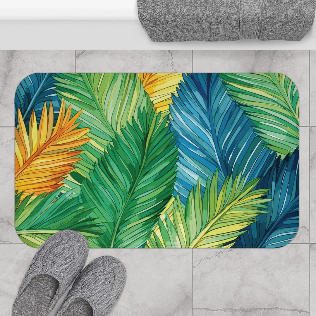 Tropical Leaves Memory Foam Mat | Microfiber Bath Mat for Bathroom ...