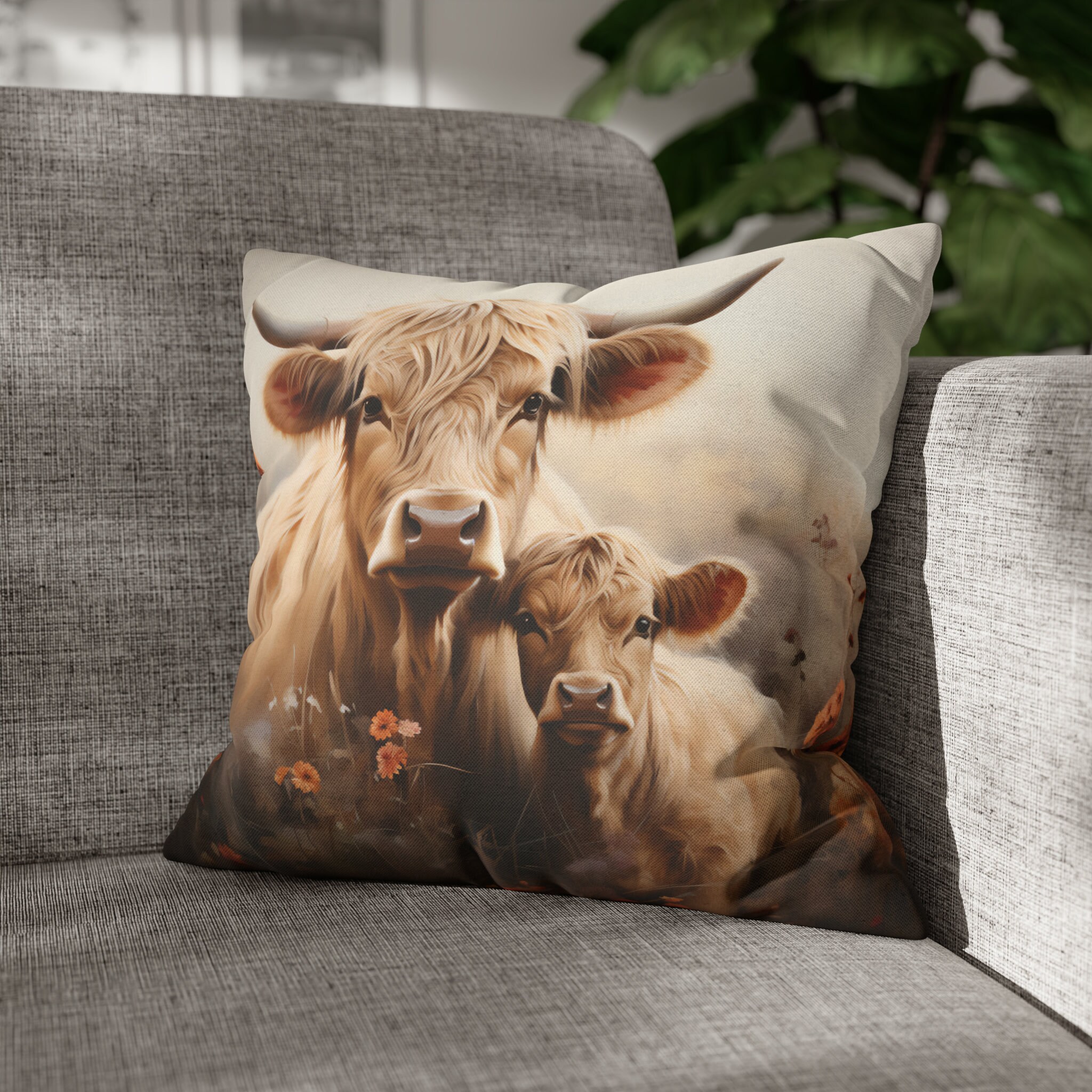 Highland Cow Throw Pillow Cover | Country Boho Home Decor Pillow Cover ...