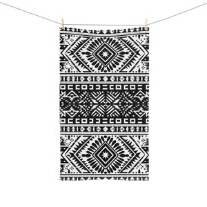 Intricate Aztec - Black and White Hand Towel - Soft Polyester and ...