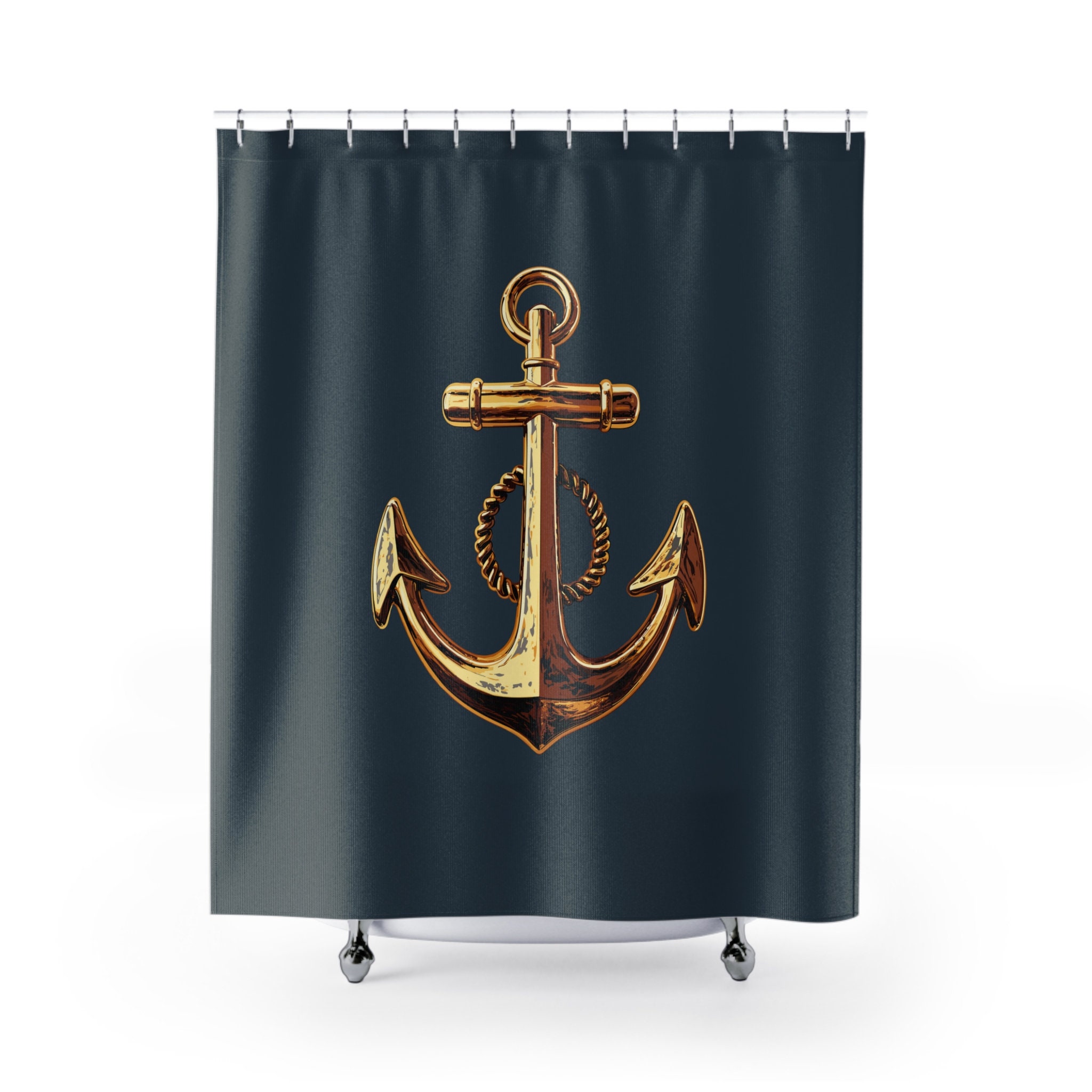 Golden Anchor Shower Curtain Sailors Anchor Shower Curtain Slate Blue ...