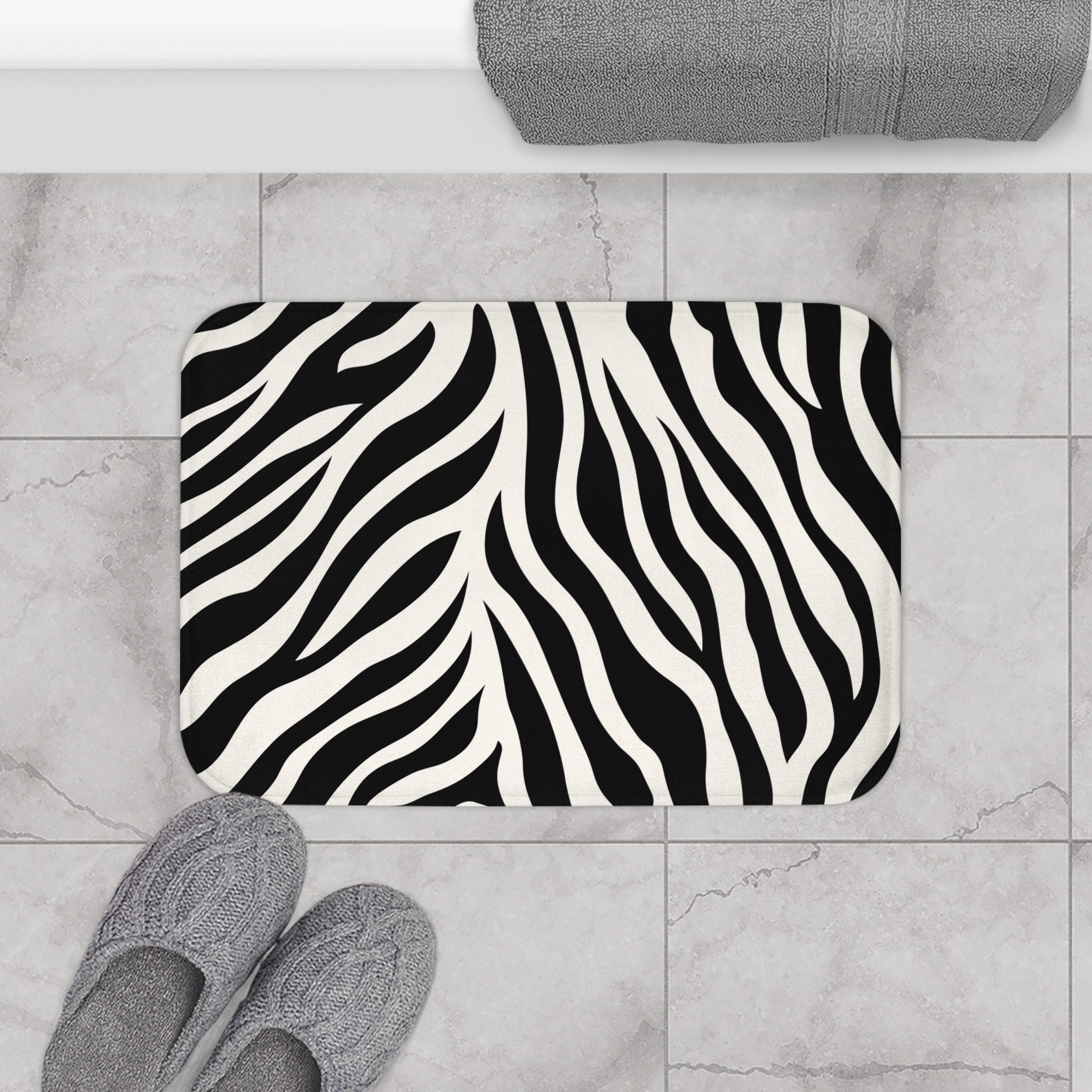 Zebra Print Memory Foam Zebra Stripes Microfiber Bath Mat for Bathroom ...